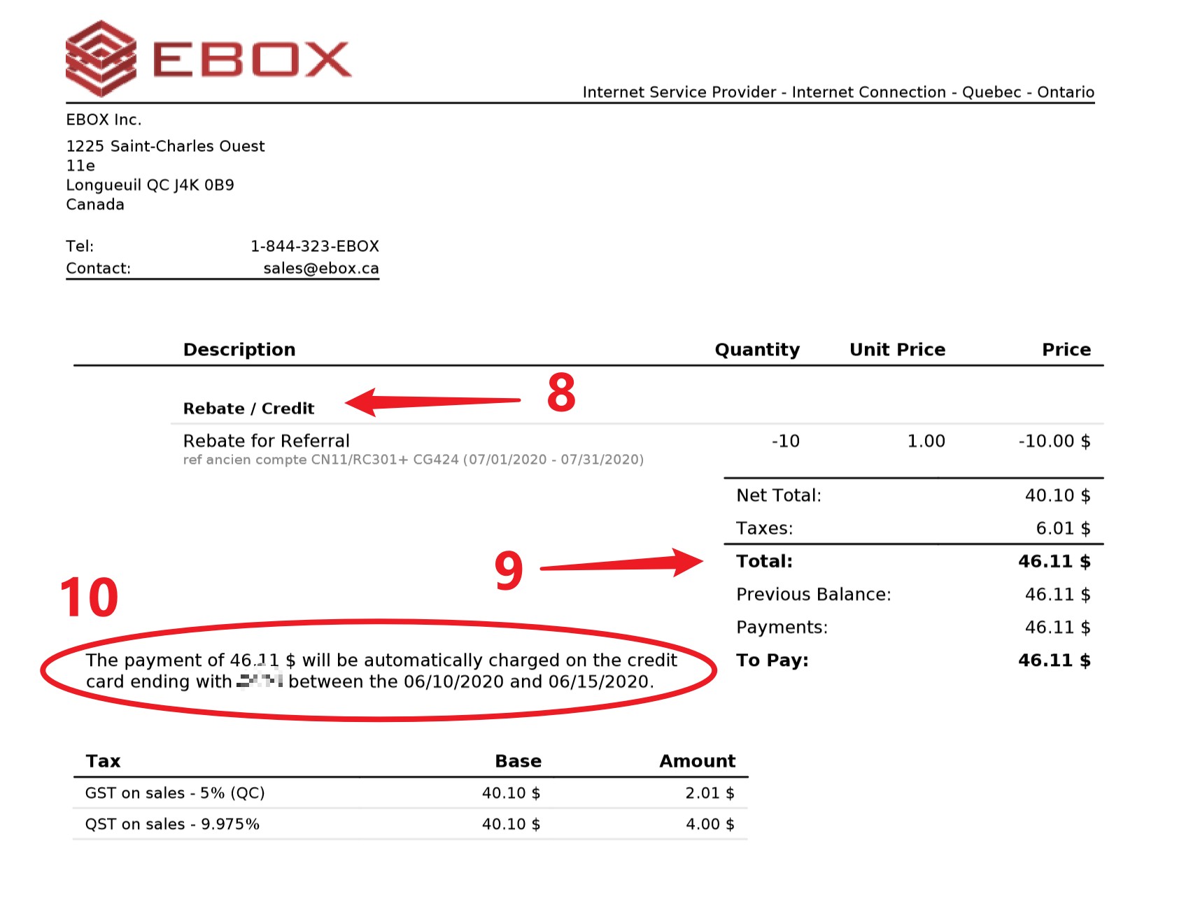I need a breakdown of my invoice | EBOX